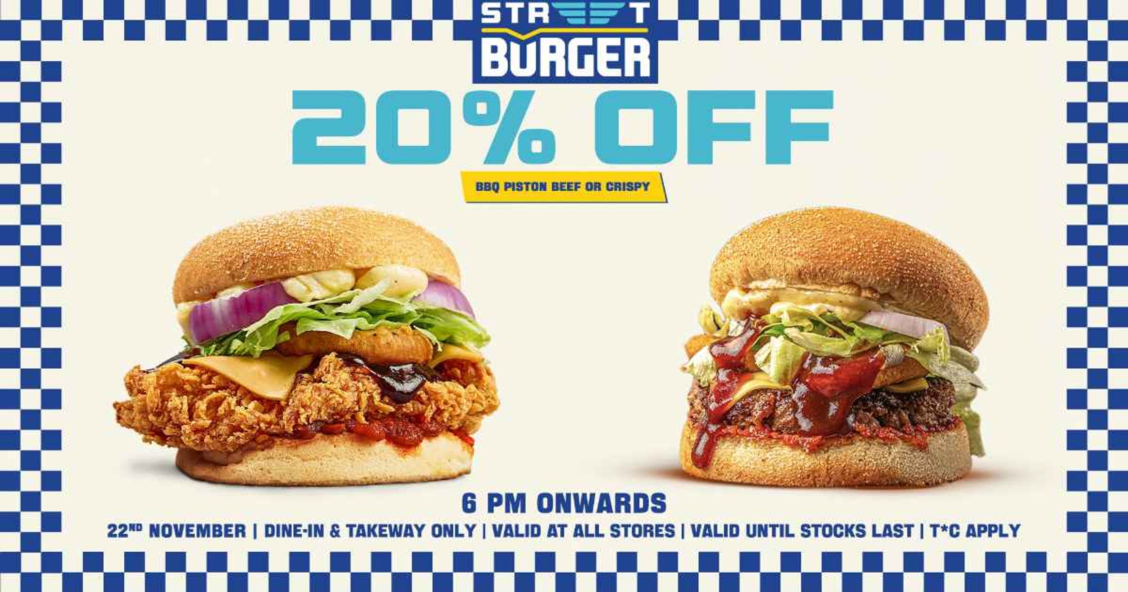 Get 20% OFF on BBQ Piston Beef or Crispy